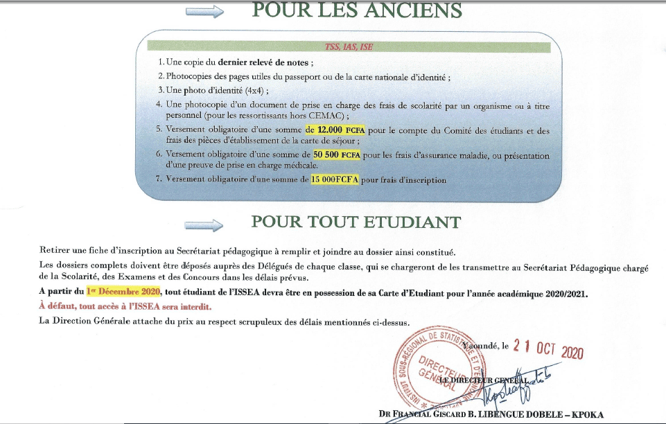 Les Formalités d'inscription | ISSEA : Institut Sous-régional de ...